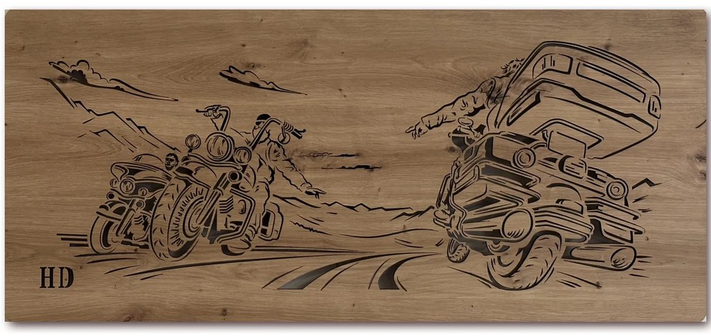Li-Go "Motorkáři" světelný obraz 230V 120x50cm provedení povrchu: černá s patinou