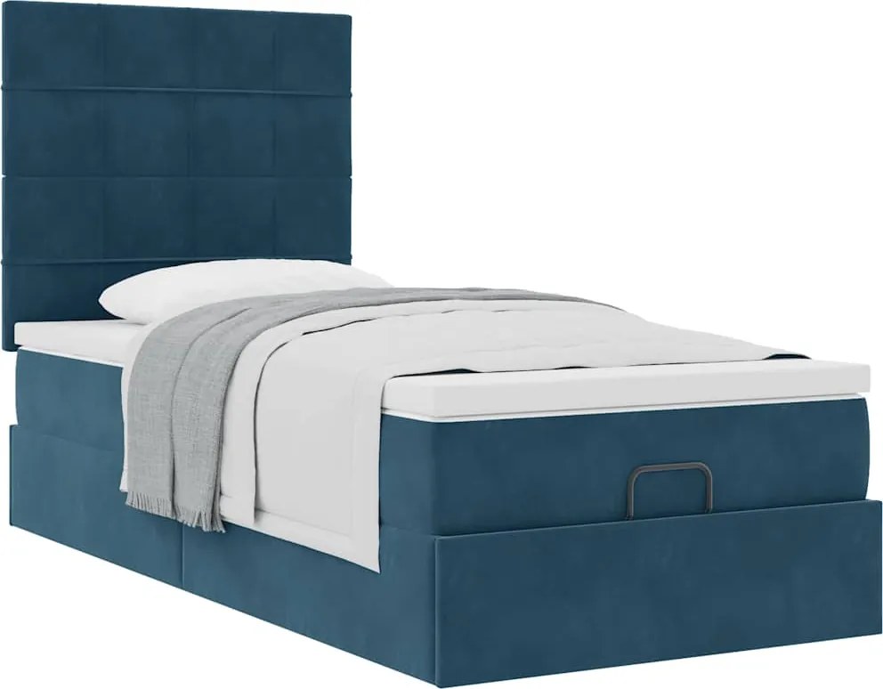 Osmanský rám postele s matracemi tmavě modrá 80x200cm samet 3313437
