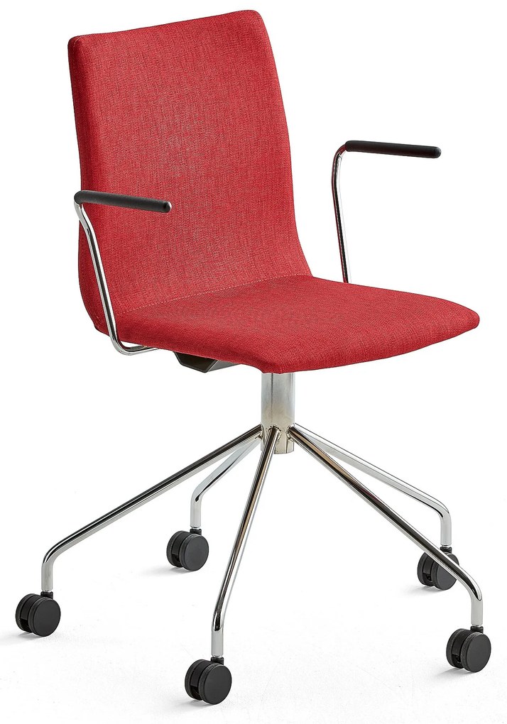 AJ Produkty Konferenční židle OTTAWA, s kolečky a područkami, červená, chromovaný rám