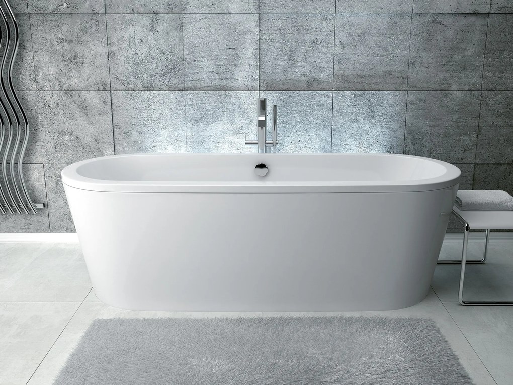 Besco Volně stojící vana ze sanitárního kompozitu Victoria CC/NP 185x82, napouštění přes přepad Rozměry (cm): 185x82, Typ a barva výpustě: McAlpine Click-Clack s napouštěním přes přepad, zlatá