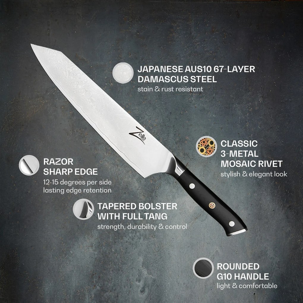 Alpha-Royal Japanese Series, 9" nůž kiritsuke, damašková ocel