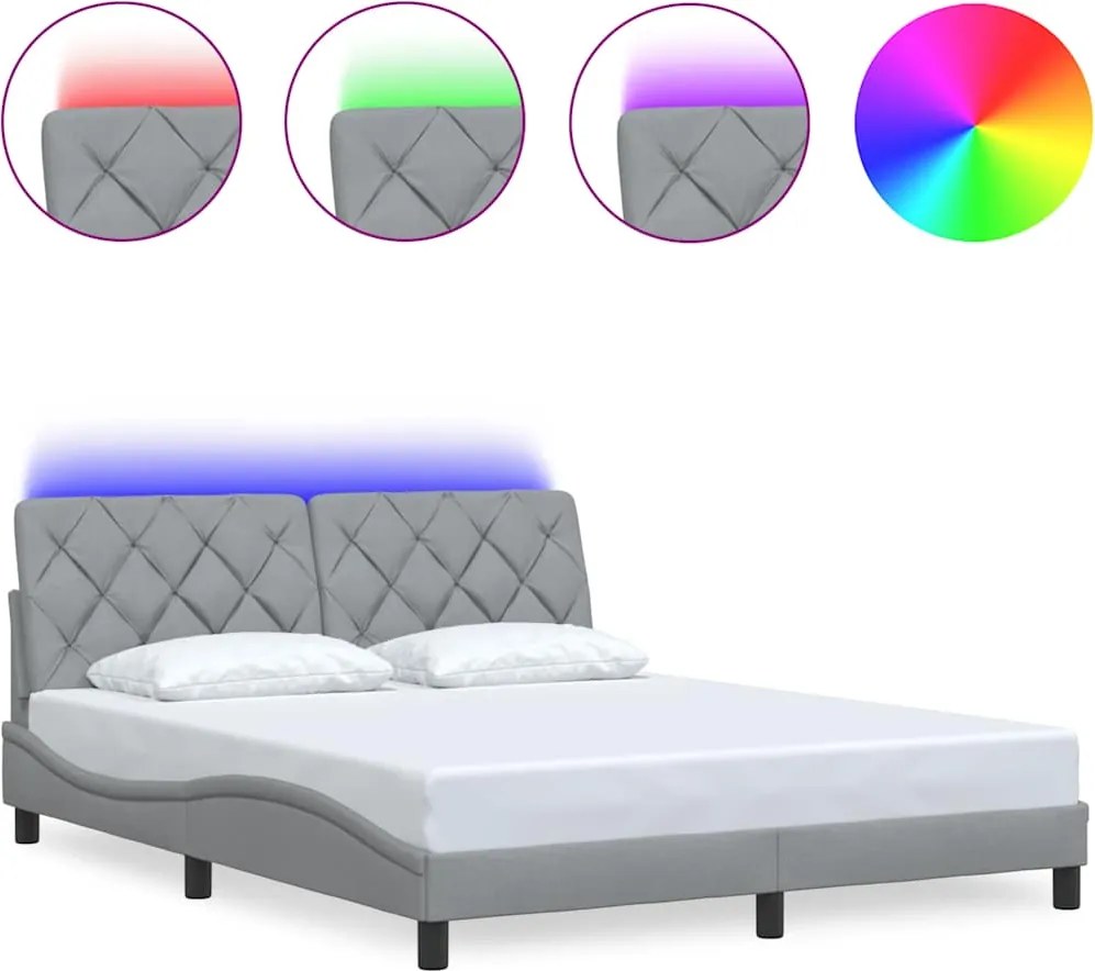 Rám postele s LED bez matrace Světle šedá 160x200 cm Látka 3310678