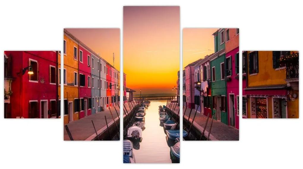 Obraz - Západ slunce, ostrov Burano, Benátky, Itálie (125x70 cm)