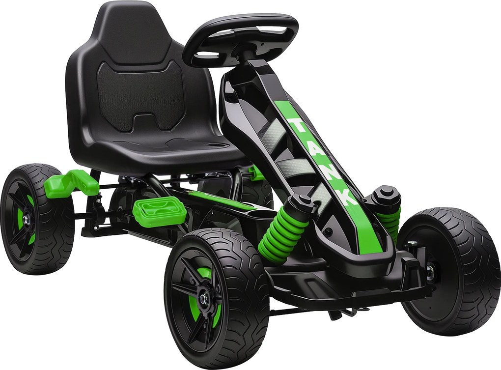 AIYAPLAY Gokart s pedály, šlapací auto pro děti s brzdou, protiskluzová kola, kovový rám, 3-6 let, zelená