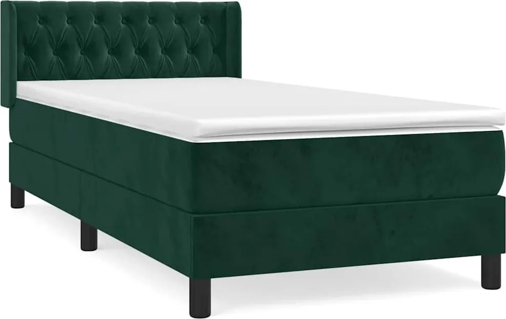 Box spring postel s matrací tmavě zelená 90x190 cm samet 3131114