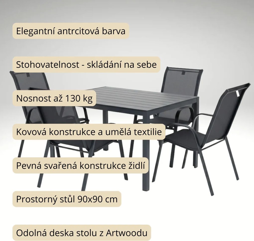 Vikio Venkovní malý zahradní set 90x90 pro 4 osoby DK301 antracit