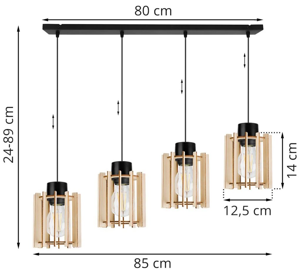 Závěsné svítidlo TIMBER 7, 4x dřevěné stínítko