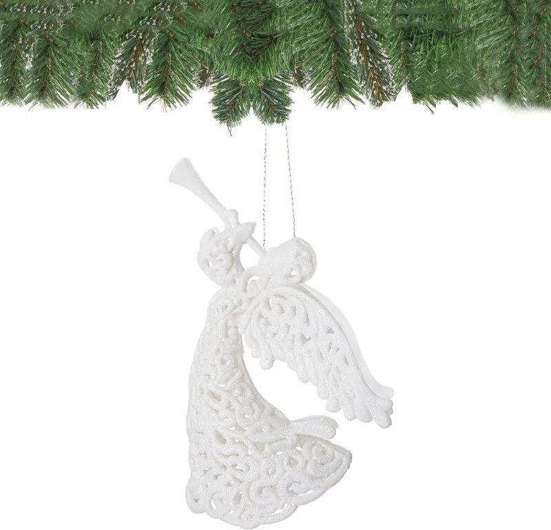 Vánoční ozdoba - Anděl s trumpetou bílý, 17cm