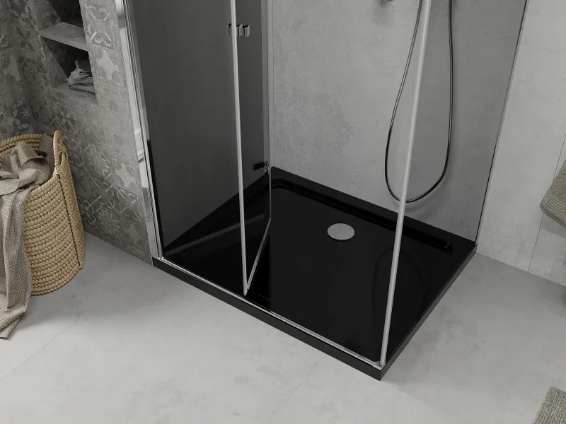 Mexen Lima, sprchový kout se skládacími dveřmi 80 (dveře) x 100 (stěna) cm, 6mm šedé sklo, chromový profil + slim sprchová vanička černá + chromový sifon, 856-080-100-01-40-4070
