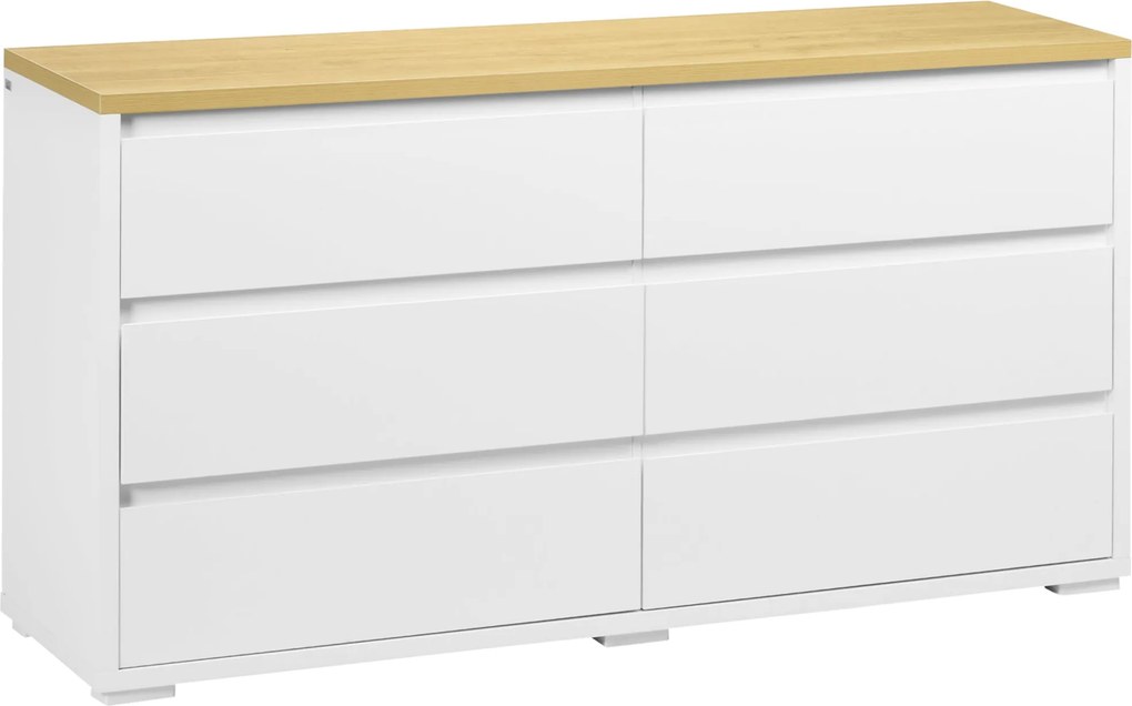 HOMCOM 6-zásuvkový komoda z bílé dřevotřísky do ložnice, pracovny a obývacího pokoje, 140x37x75cm | Aosom