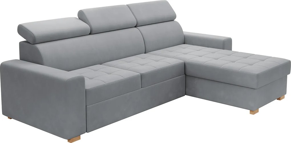 Rohová rozkládací sedací souprava do L MONSUM, 245 cm, s úložným prostorem Roh pohovky: Pravý roh, Barva látky: Světle šedá (Kronos 53)