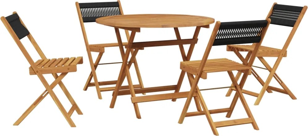 5dílný zahradní jídelní set černý polypropylen a masivní dřevo 3281769