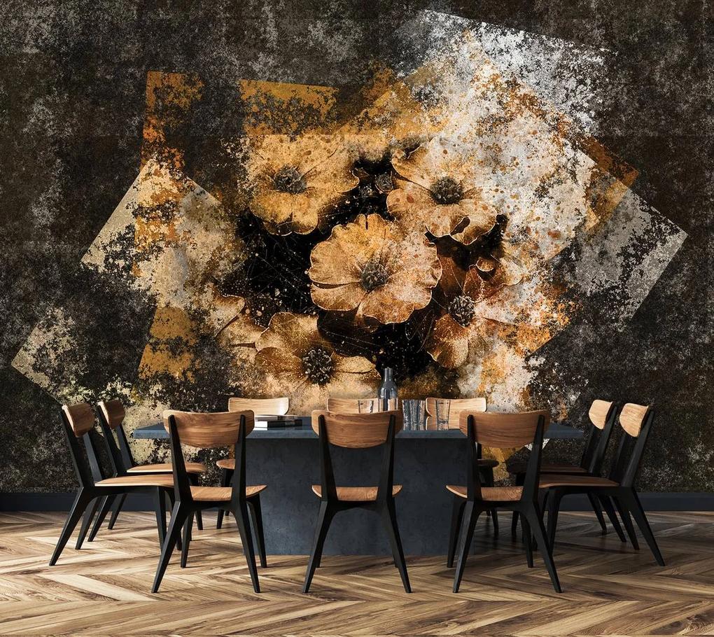 Fototapeta - Zlaté květy - zeď (152,5x104 cm)