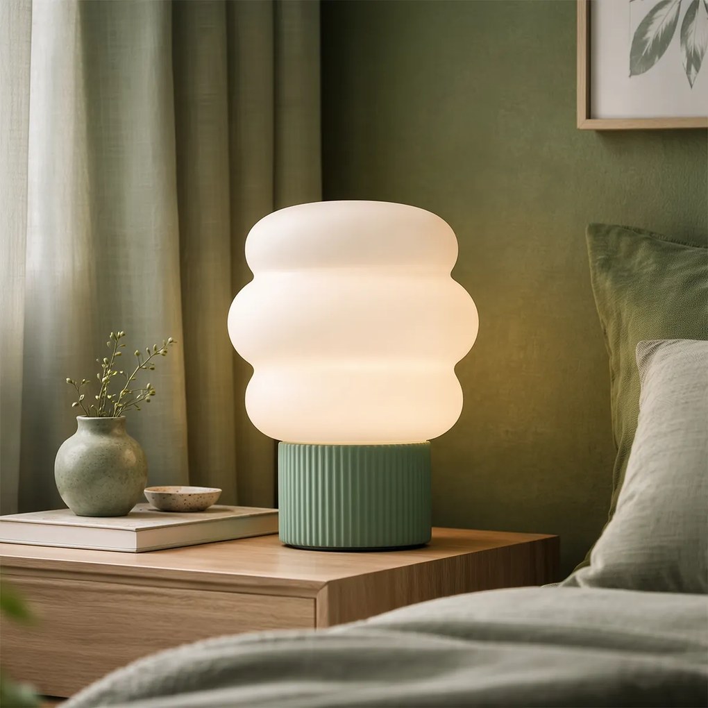 Japandi stolní lampa zelená s opálovým sklem 18cm - Kumo