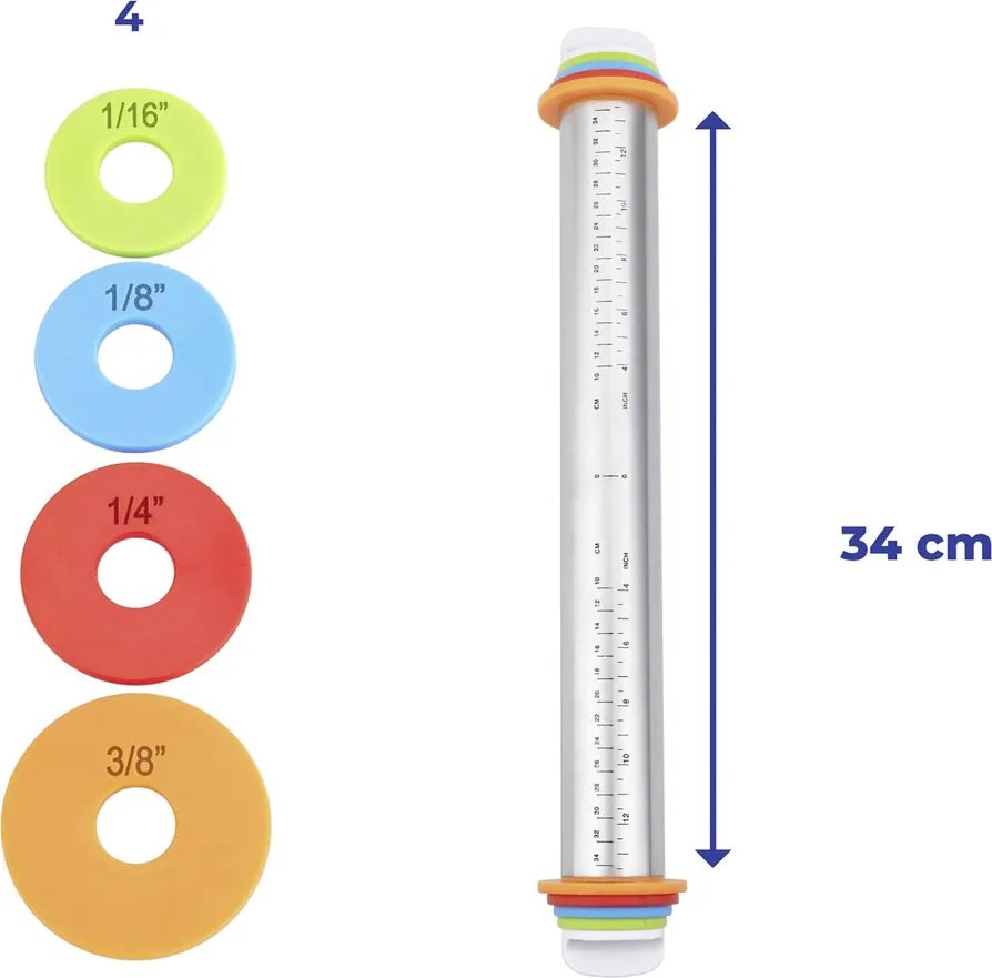 Váleček na těsto s nastavením tloušťky, nerezová ocel