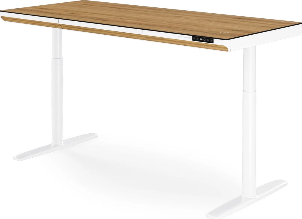 Elektrický psací stůl sit-stand se zásuvkou a bezdrátovou nabíječkou Qi bílý/zlatý dub, 1600 mm: ELLIS