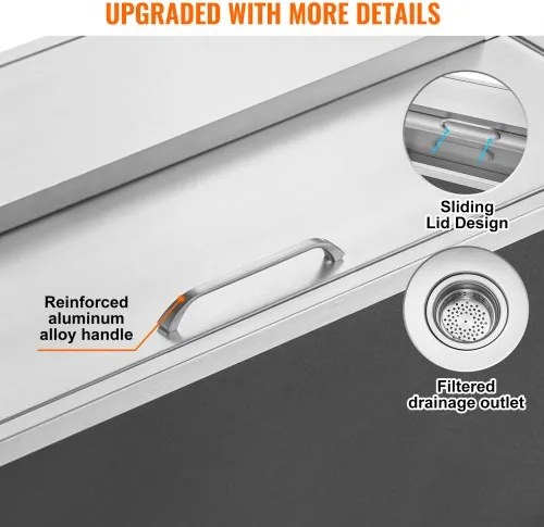 91,4 × 45,7 × 35,6 cm vkládací ledová truhla Chladič ledu Nádoba na led Nerezová