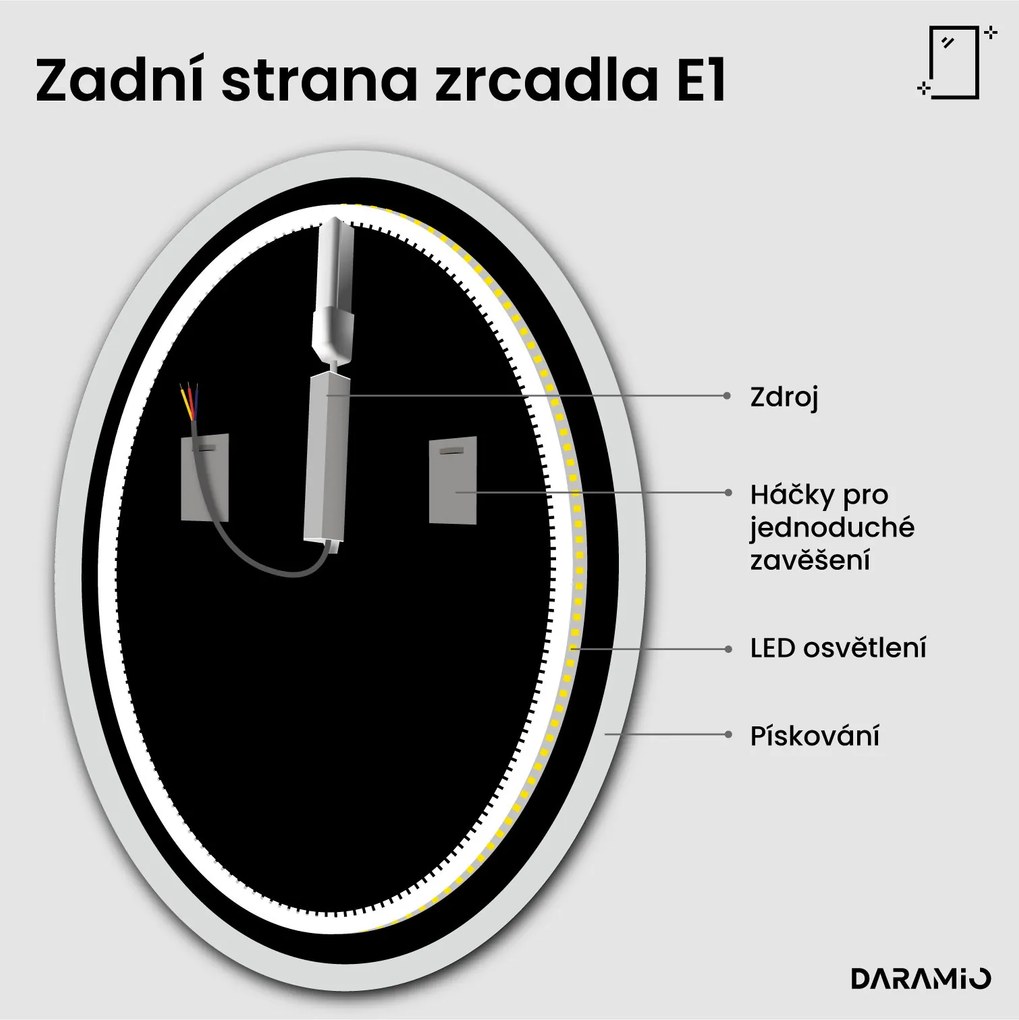 Kulaté zrcadlo do koupelny s LED osvětlením E1