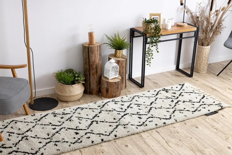 Dywany Łuszczów, Běhoun Berber Tetuan B751 cream, 60x300, bílá, obývací pokoj