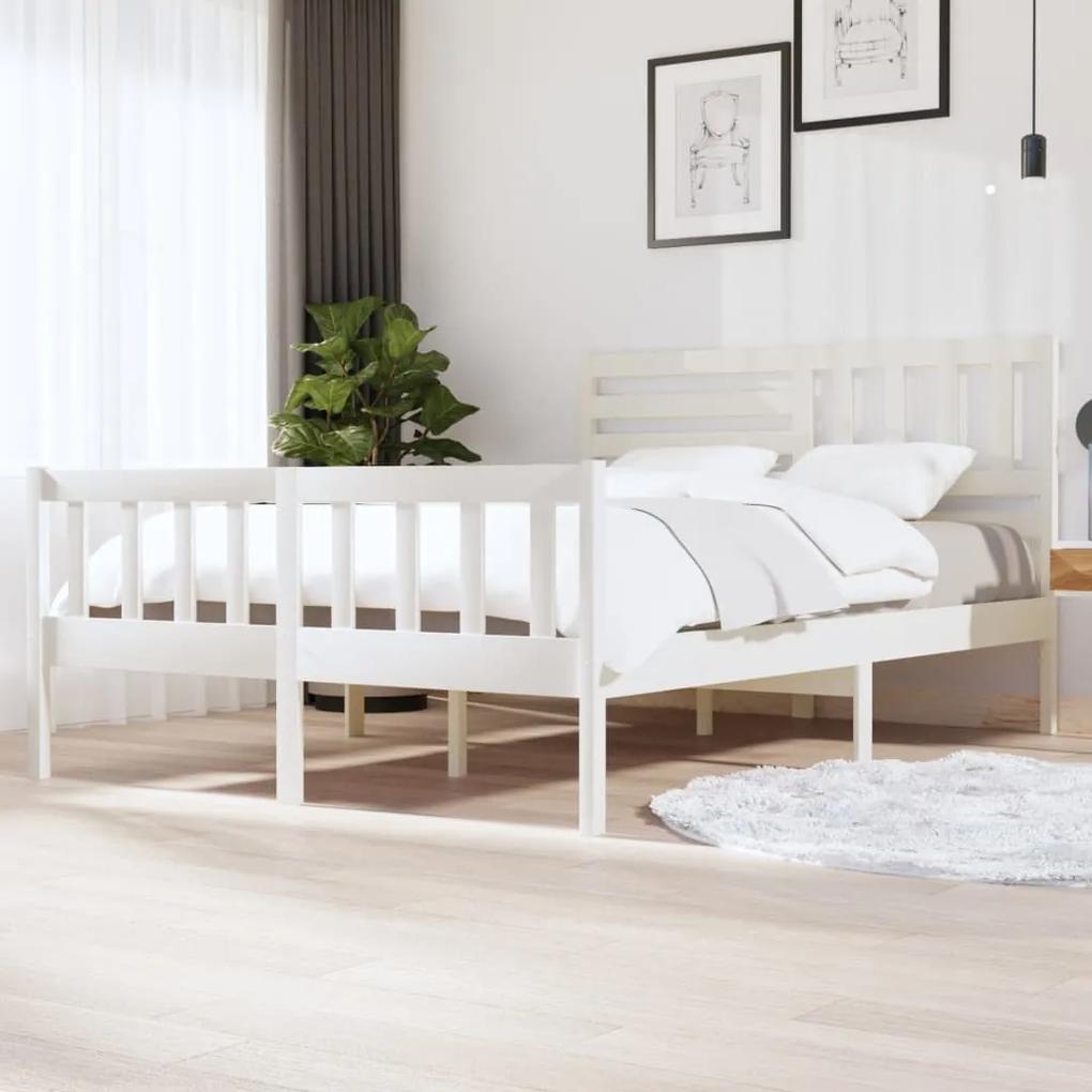 Rám postele bílý 150 x 200 cm King Size masivní dřevo,  3101159