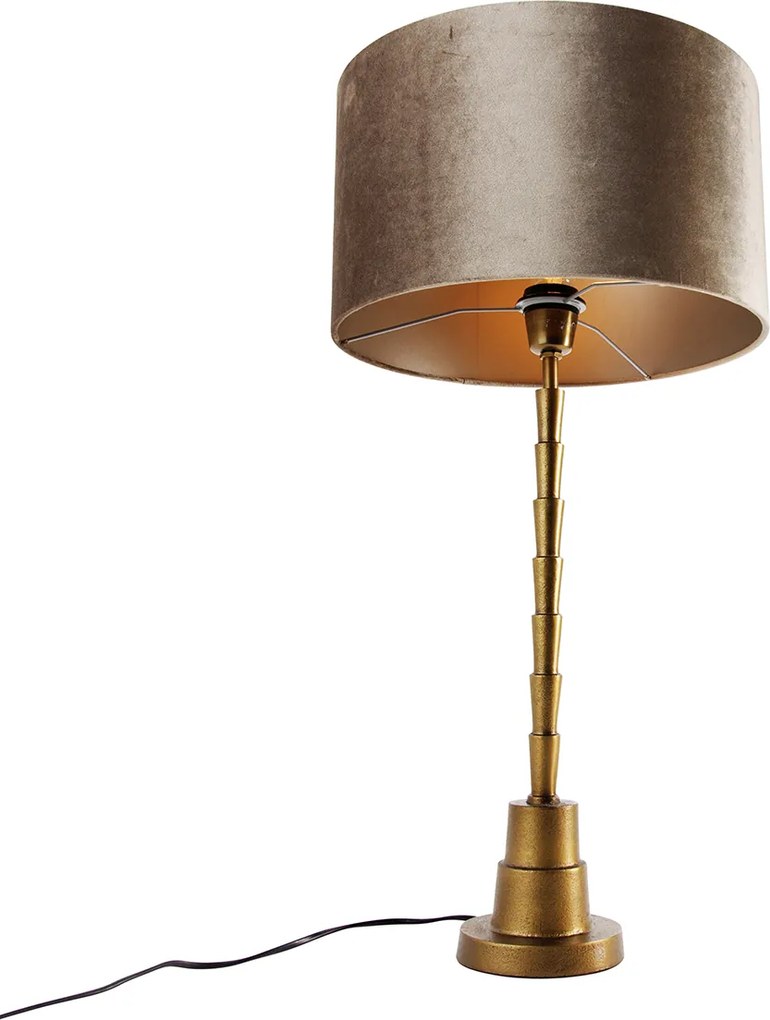 Stolní lampa bronzová se sametovým stínidlem taupe 35 cm - Pisos