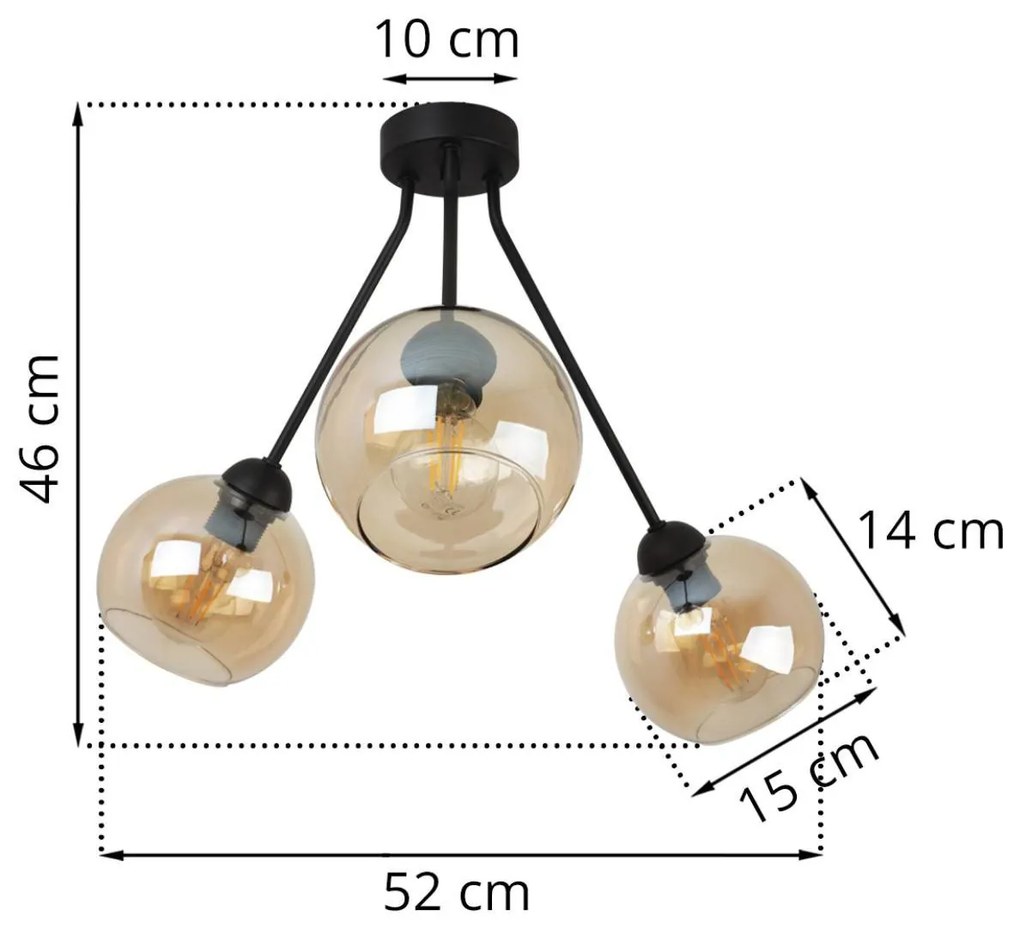 Stropní svítidlo HAGA TRIO, 3x medové skleněné stínítko