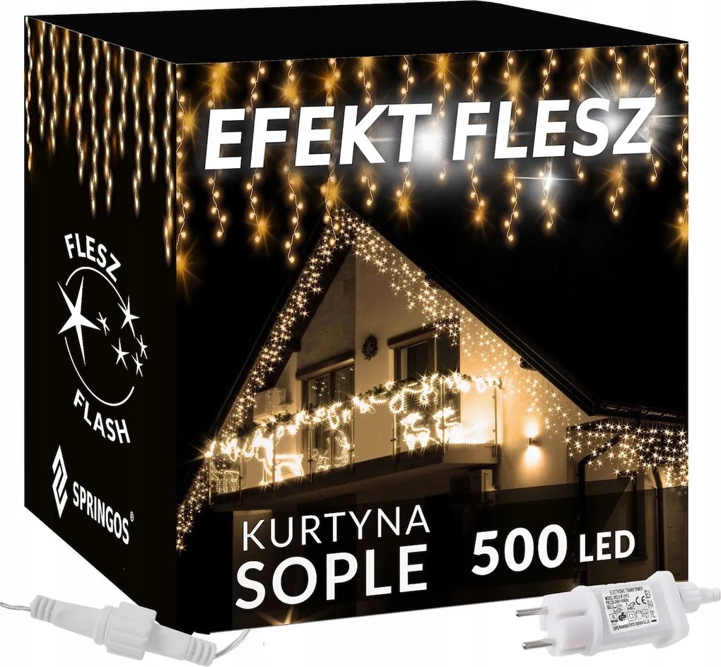Sople 500 Led Venkovní Osvětlení 22,5 m Pevná Flash Girlanda Světelná Záclona