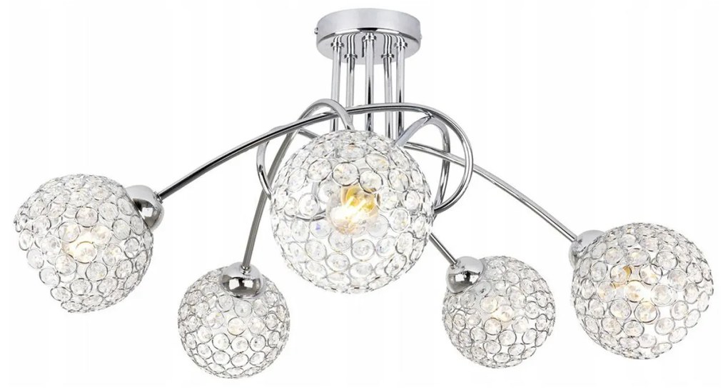 Light for home - Chromové stropní svítidlo v moderním stylu se skleněnými stínidly CRYSTAL 2220/5/C, 5x60W, E27, stříbrná