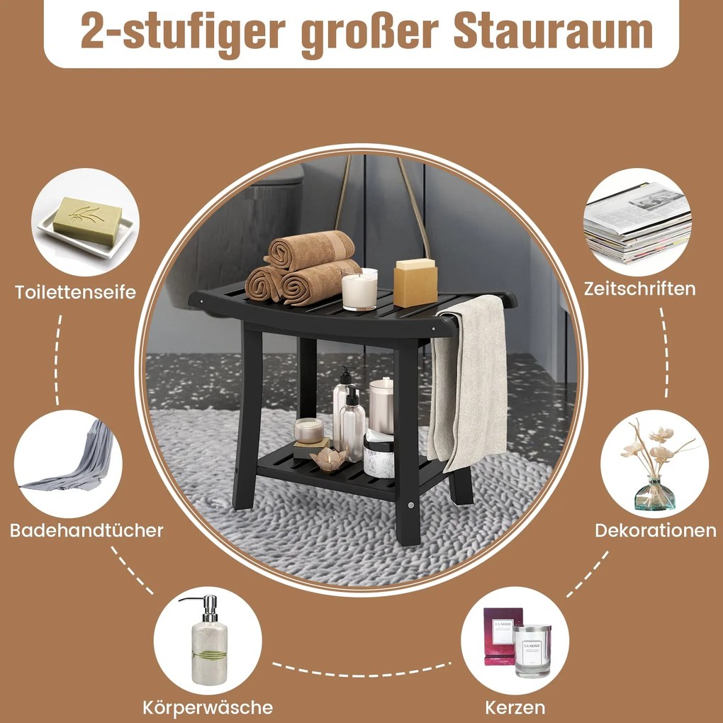 Costway Sprchová lavice Vodotěsná sprchová stolička se – 60,5 × 34 × 48 cm