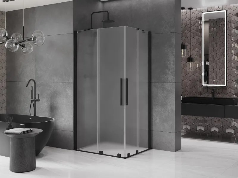 Mexen Velar Duo, sprchový kout s posuvnými dveřmi 100 x 90 cm, 8mm sklo námraza, černá matná, 871-100-090-32-70
