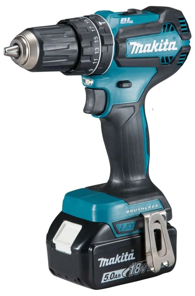 Makita - 18V AKU vrtací šroubovák s příklepem, 2x aku 5,0 Ah, nabíječka DHP485RTJ