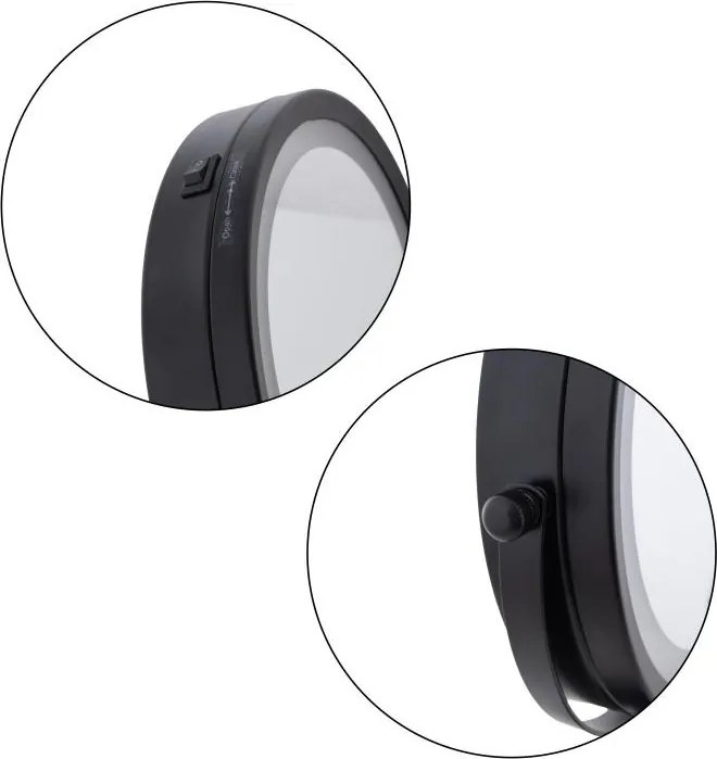 Erga Kimi, zvětšovací kosmetické zrcadlo s LED podsvícením 210x320 mm, černá matná, ERG-YKA-CH.KIMI-BLK