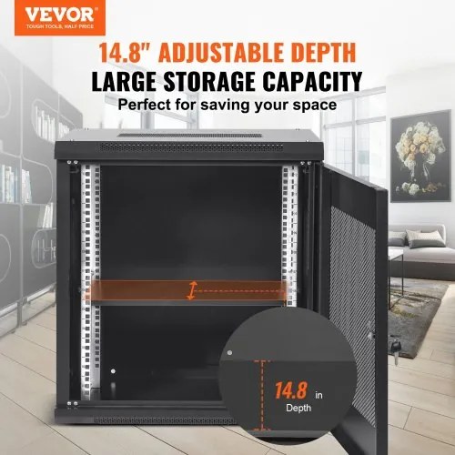 Síťová serverová skříň pro montáž na stěnu 12U, hloubka 39,4 cm