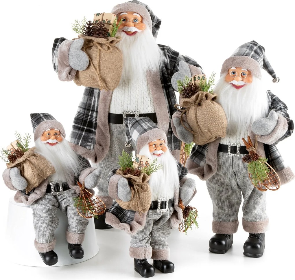 VÁNOČNÍ FIGURKA SANTA 40 CM ŠEDÁ