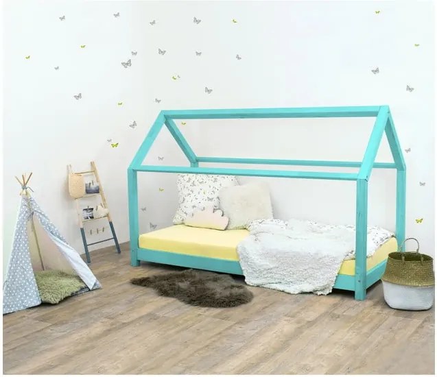 Tyrkysová dětská postel bez bočnic ze smrkového dřeva Benlemi Tery, 120 x 190 cm