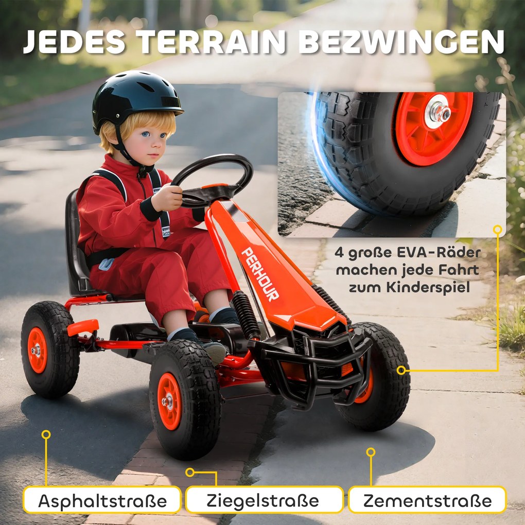 AIYAPLAY Dětská šlapací motokára, výškově nastavitelné sedadlo, kola EVA, brzda, spojka, 3-8 let, červená barva