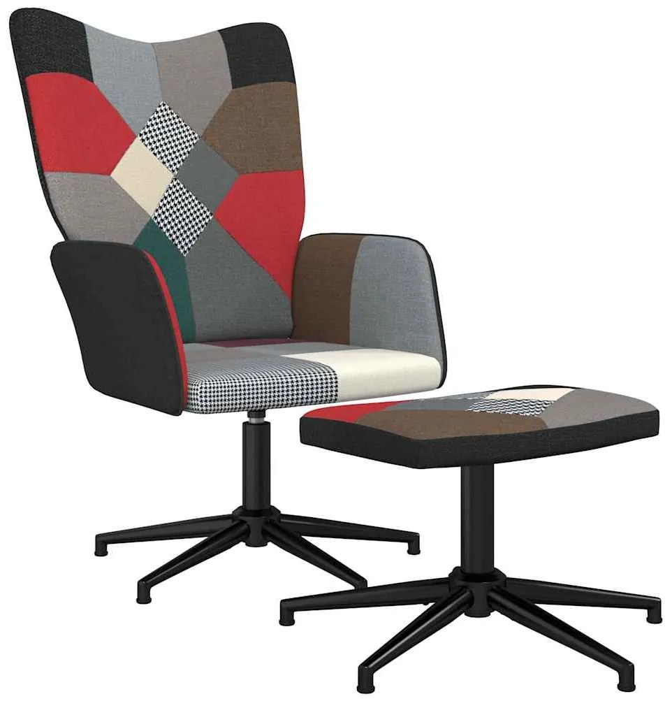Relaxační křeslo se stoličkou patchwork textil 328200