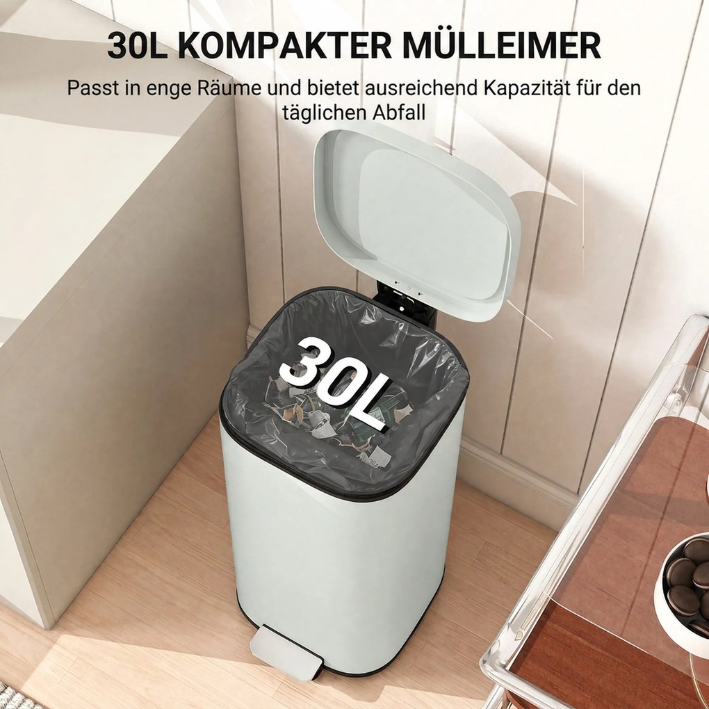 HOMCOM 30 l pedálový odpadkový koš s měkkým dovíráním, odnímatelným vnitřním kbelíkem a povrchem odolným proti otiskům — zelený