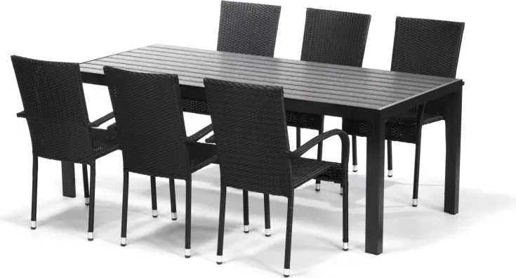Zahradní hliníkový stůl HAVANA 190 černá + 6 ks ratanová židle MARGARITA