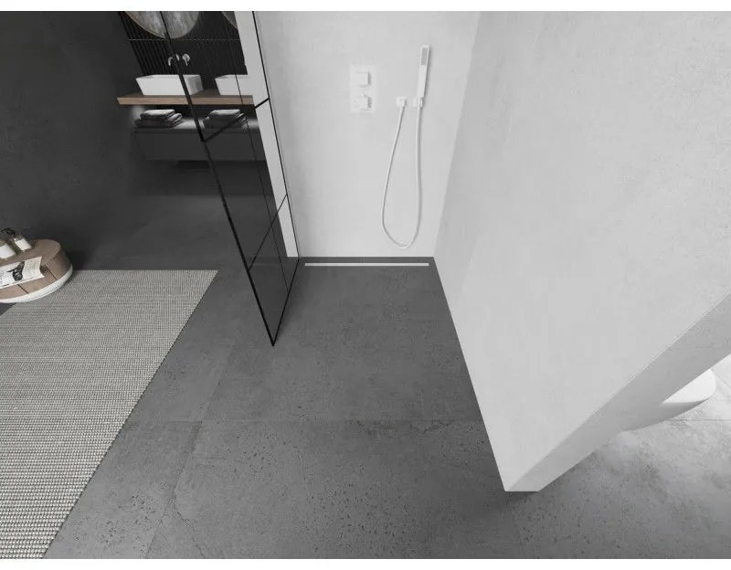 Mexen Kioto, Walk-In sprchová zástěna 70 x 200 cm, 8mm sklo čiré/černý vzor, bílý profil, 800-070-101-20-77