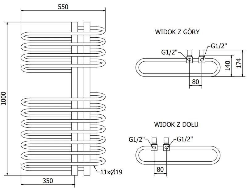 Mexen Ops koupelnový radiátor 1000 x 550 mm, 517 W, Bílá - W122-1000-550-00-20