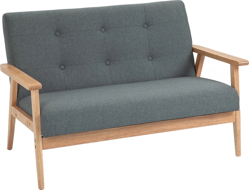 HOMCOM Dvoumístná pohovka Loveseat 2-místná s čalouněním kompaktní design v kombinaci lnu a kaučukovníku šedá 115x66,5x73cm do obývacího pokoje | Aos…