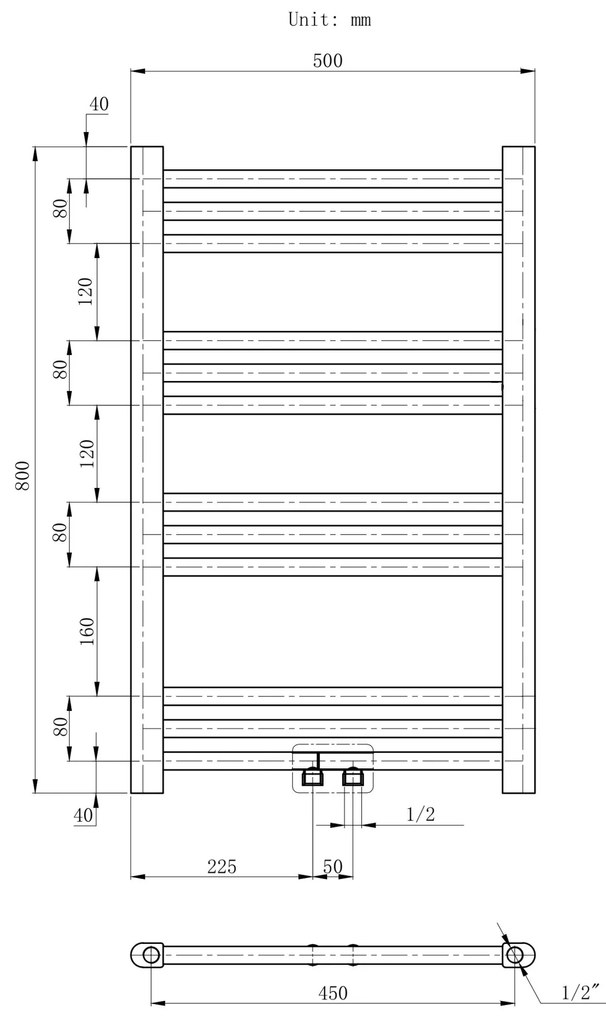 Erga Simple, topné těleso 800x500 mm, 235 W, černá, ERG-LAV-SIMP-8050-BK