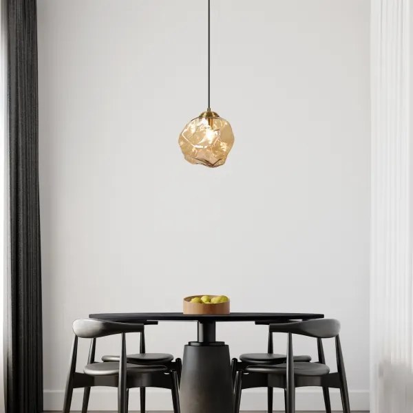 Lustr na lanku CRISTAL 1xE14/15W/230V mosaz/kouřová béžová