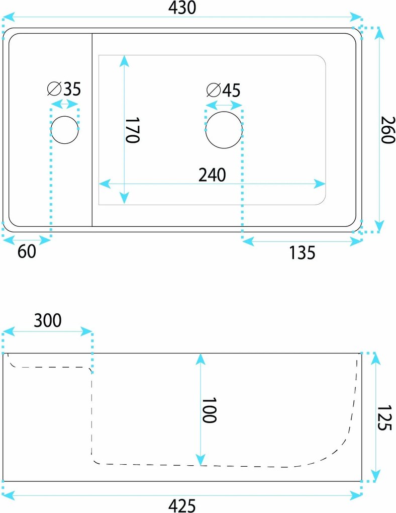 Rea Astra, umyvadlová skříňka 430x260x825 mm s keramickým umyvadlem, hnědá/bílá, REA-M0404