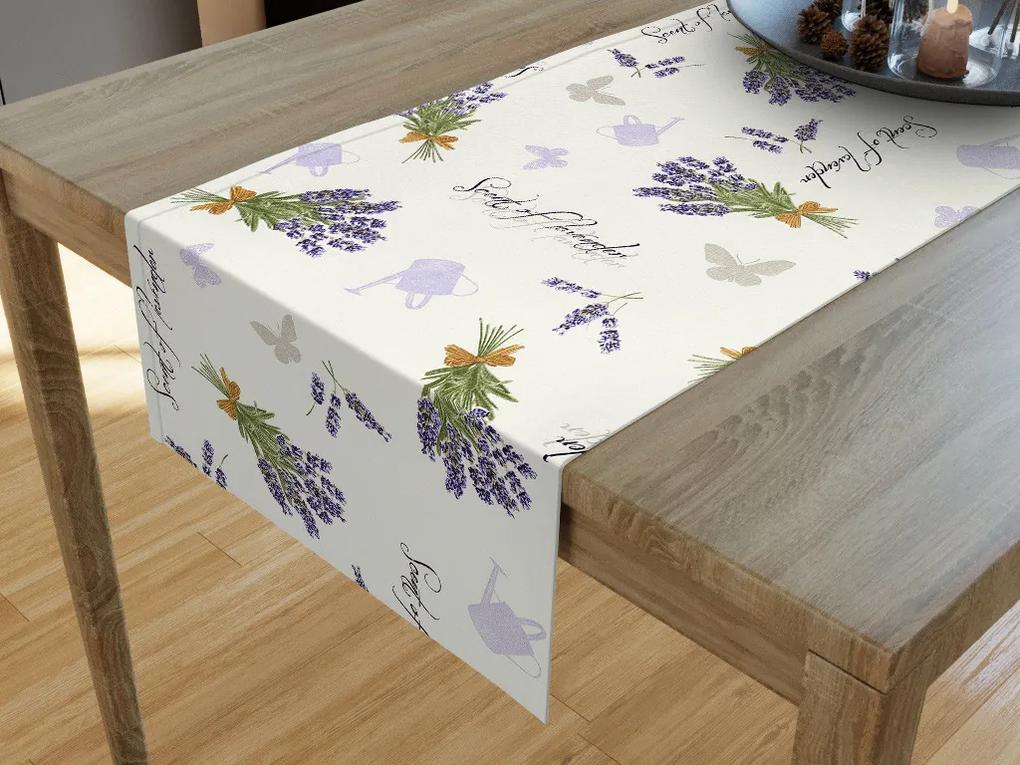 Goldea dekorační běhoun na stůl - vzor levandule a motýli na smetanovém 20x120 cm