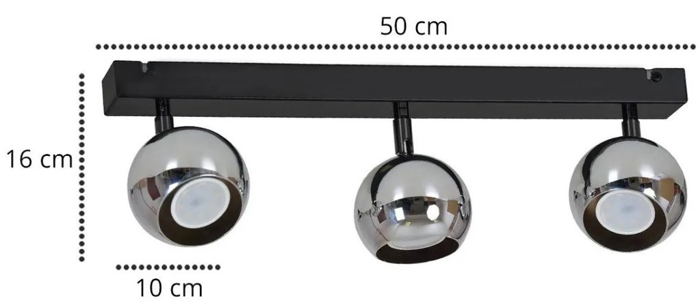 Stropní svítidlo OXFORD, 3x chromové kovové stínítko, (výběr ze 2 barev konstrukce - možnost polohování)