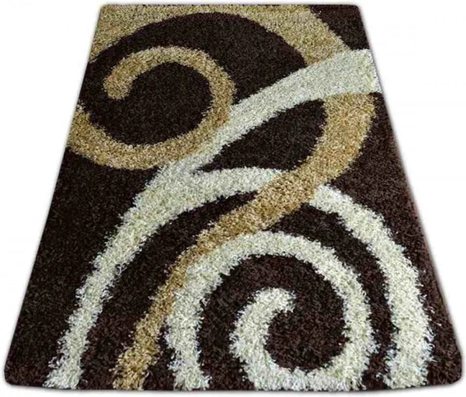 Kusový koberec Shaggy vlas 50 mm Spiral hnědý, Velikosti 120x170cm
