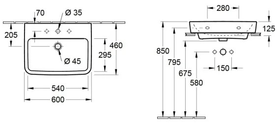 Villeroy & Boch 4A416G01 - Závěsné umyvadlo O.NOVO 60x46 cm keramika/bílá