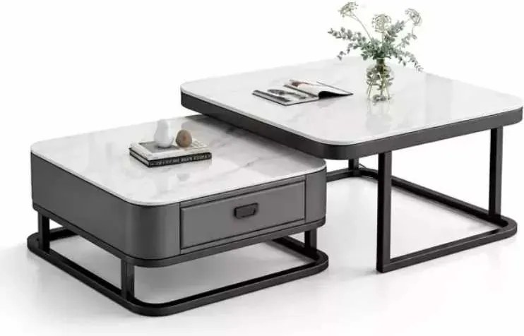 LuxuryForm DESIGN Konferenční stolek ARAGON 70 × 70 / 60 × 60 cm – šedý / bílý mramor (set 2 ks)